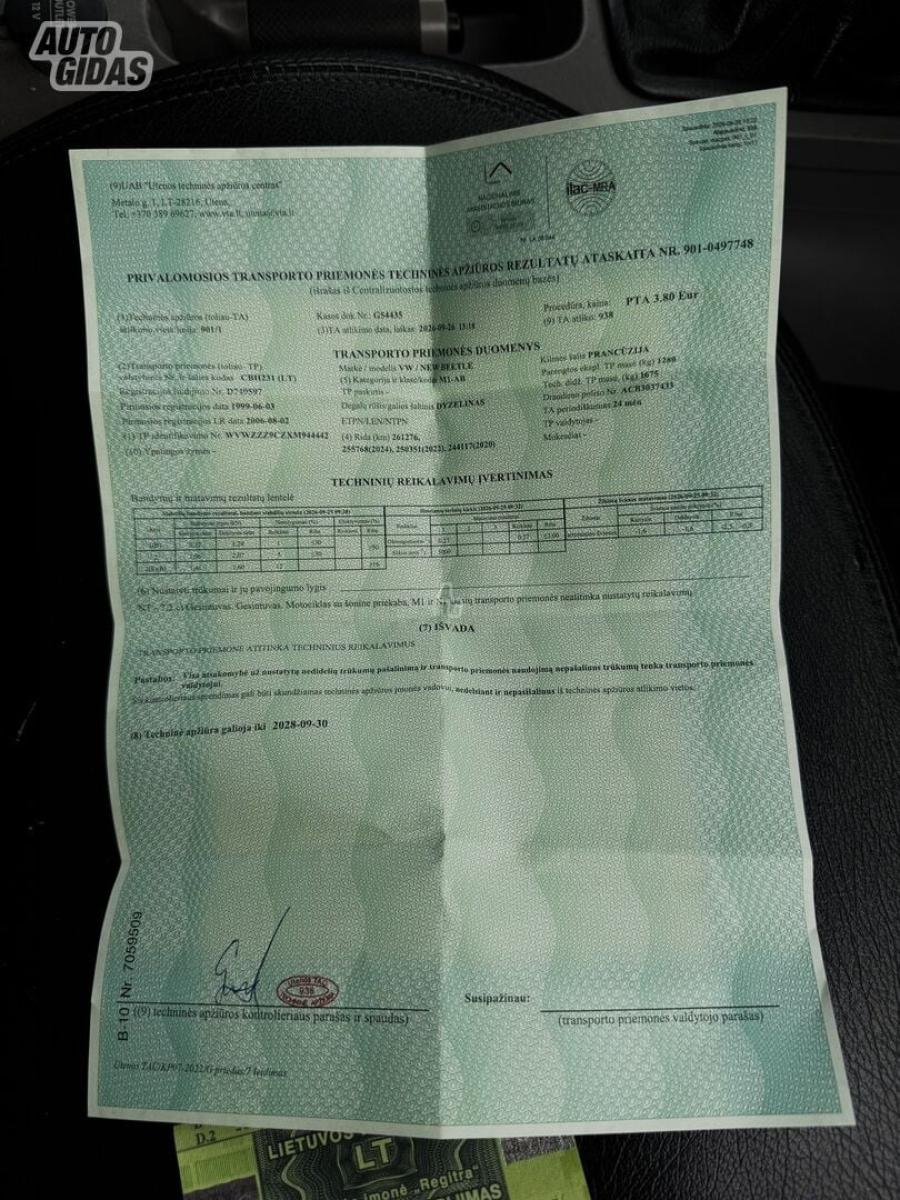 Серый Фольксваген Битл 1999 в Утена, объемом двигателя 1.90 л и пробегом 261 тыс. км за 1399 €, фото 23 на AUTOMOTO.COM.LV
