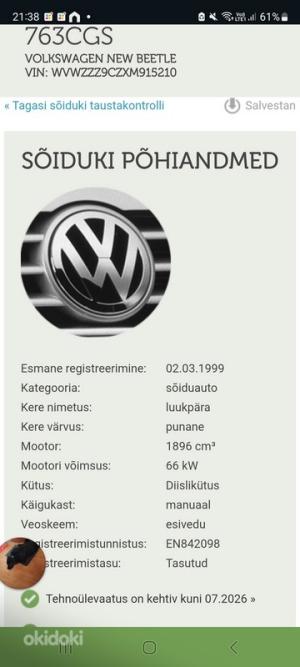 Красный Фольксваген Битл 1999 в Раквере, объемом двигателя 1.90 л и пробегом 0 тыс. км за 1500 €, фото 19 на AUTOMOTO.COM.LV
