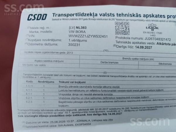 Red Volkswagen Bora 1999 in Riga, with an engine capacity of 1.60 L and mileage of 350 thousand km for 900 €, photo 5 on AUTOMOTO.COM.LV