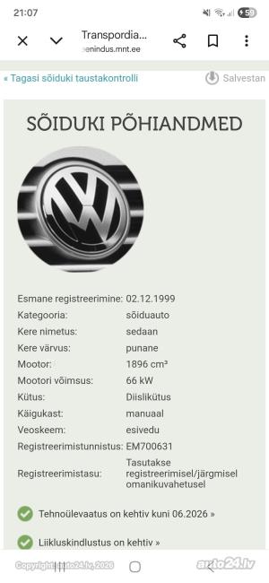 Фольксваген Бора 1999 в Элва, объемом двигателя 1.90 л и пробегом 374 тыс. км за 999 €, фото 16 на AUTOMOTO.COM.LV