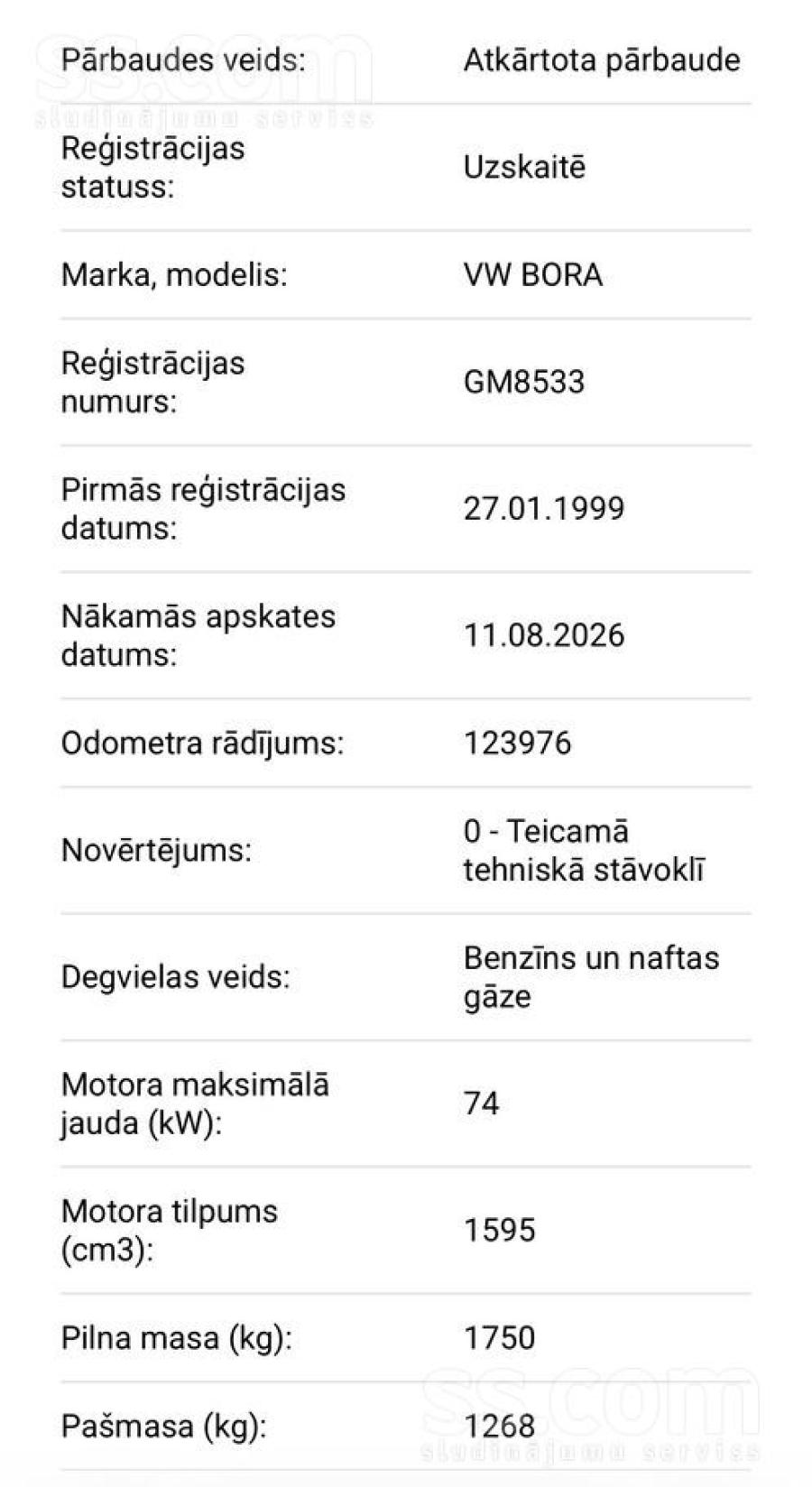 Volkswagen Bora 1999 Daugavpils, ar dzinēja tilpumu 1.60 L un nobraukumu 132 tūkst. km par 1600 €, foto 11 vietnē AUTOMOTO.COM.LV