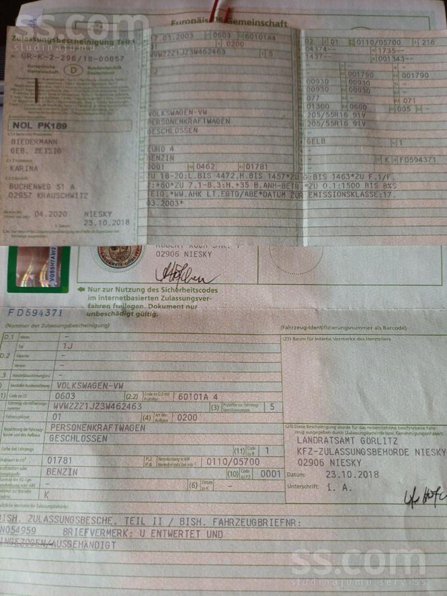 Желтый Фольксваген Бора 2003 в Рига, объемом двигателя 1.80 л и пробегом 252 тыс. км за 1200 €, фото 12 на AUTOMOTO.COM.LV
