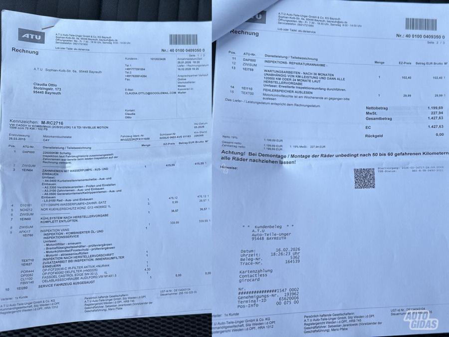 Blue Volkswagen Caddy 2015 in Avizieniai, with an engine capacity of 1.60 L and mileage of 227 thousand km for 9250 €, photo 29 on AUTOMOTO.COM.LV