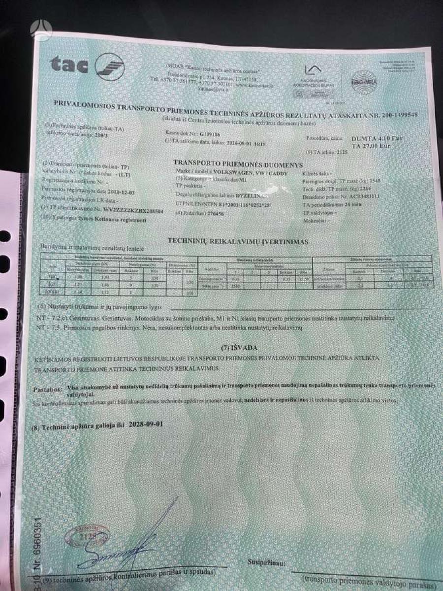 Серый Фольксваген Кадди 2010 в Каунас, объемом двигателя 1.60 л и пробегом 275 тыс. км за 5900 €, фото 20 на AUTOMOTO.COM.LV
