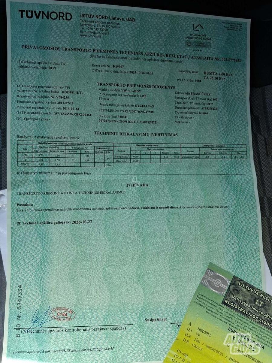 Фольксваген Кадди 2011 в Вильнюс, объемом двигателя 1.60 л и пробегом 325 тыс. км за 2500 €, фото 17 на AUTOMOTO.COM.LV
