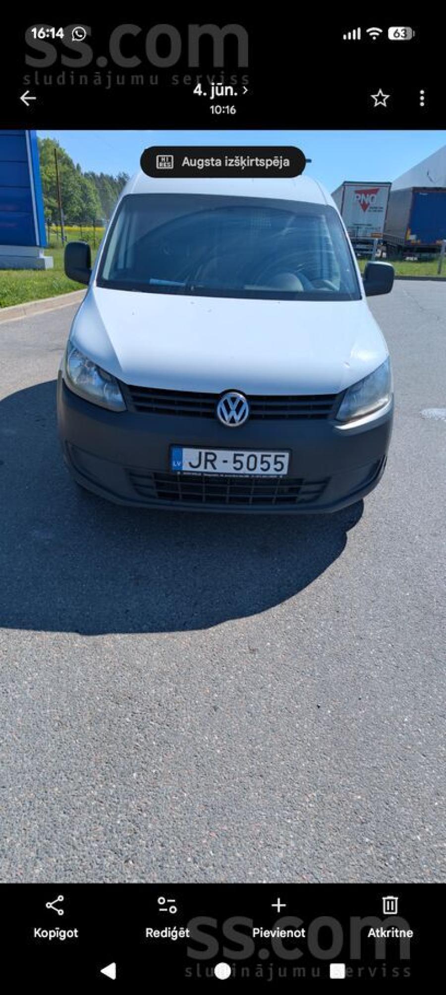 White Volkswagen Caddy 2014 in Riga, with an engine capacity of 1.60 L and mileage of 328 thousand km for 3000 €, photo 3 on AUTOMOTO.COM.LV