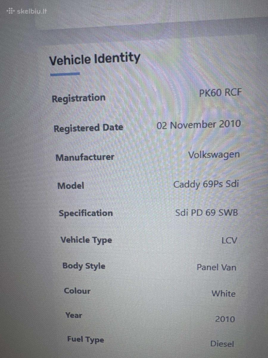 Белый Фольксваген Кадди 2010 в Тельшяй, объемом двигателя 2.00 л и пробегом 198 тыс. км за 1100 €, фото 5 на AUTOMOTO.COM.LV