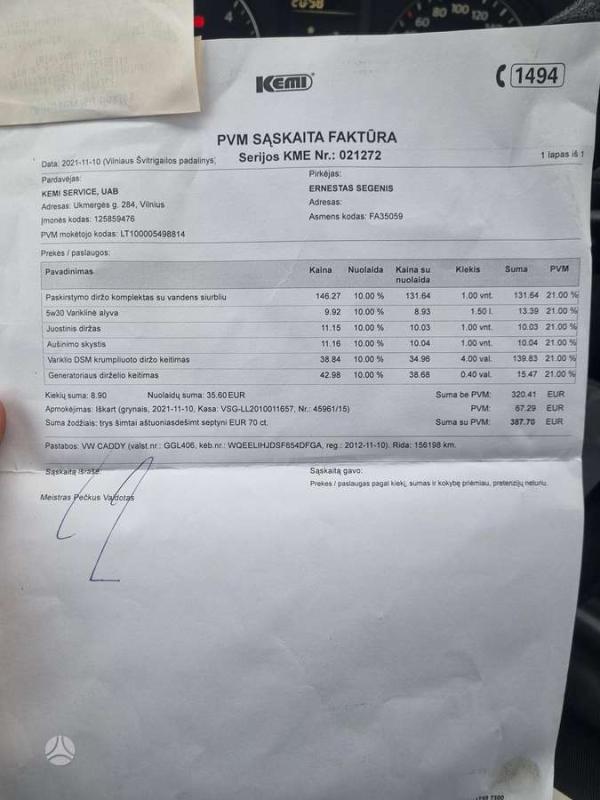 Белый Фольксваген Кадди 2012 в Вильнюс, объемом двигателя 1.60 л и пробегом 213 тыс. км за 3500 €, фото 10 на AUTOMOTO.COM.LV