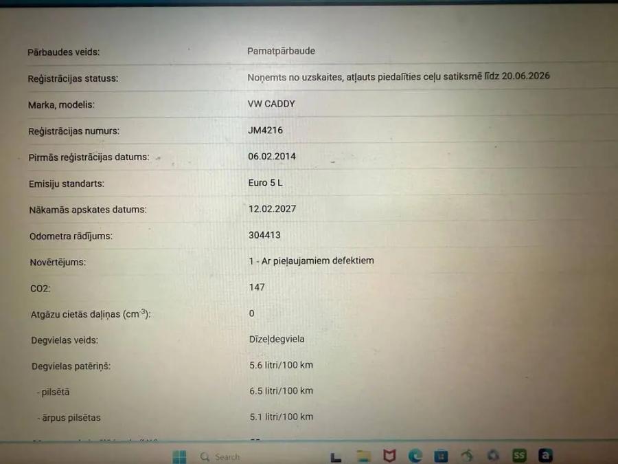 White Volkswagen Caddy 2014 in Riga, with an engine capacity of 1.60 L and mileage of 310 thousand km for 3900 €, photo 19 on AUTOMOTO.COM.LV