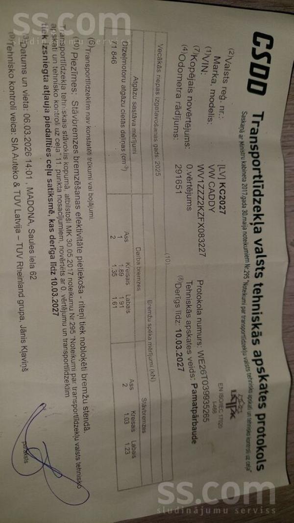 Белый Фольксваген Кадди 2015 в Мадона, объемом двигателя 1.60 л и пробегом 297 тыс. км за 6000 €, фото 4 на AUTOMOTO.COM.LV