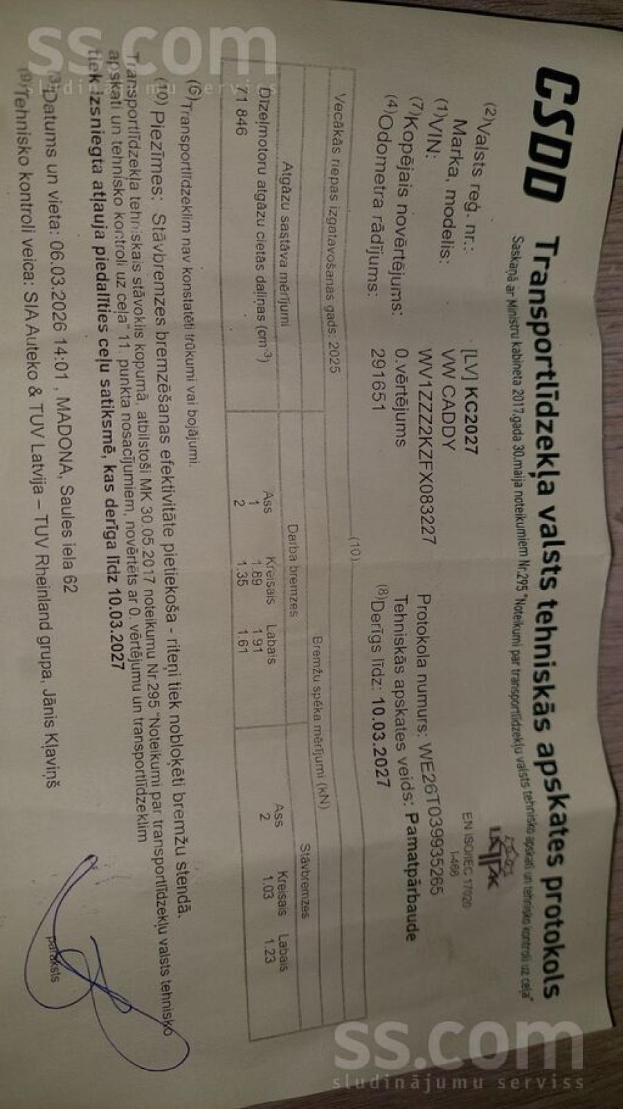 Белый Фольксваген Кадди 2015 в Мадона, объемом двигателя 1.60 л и пробегом 297 тыс. км за 6000 €, фото 5 на AUTOMOTO.COM.LV
