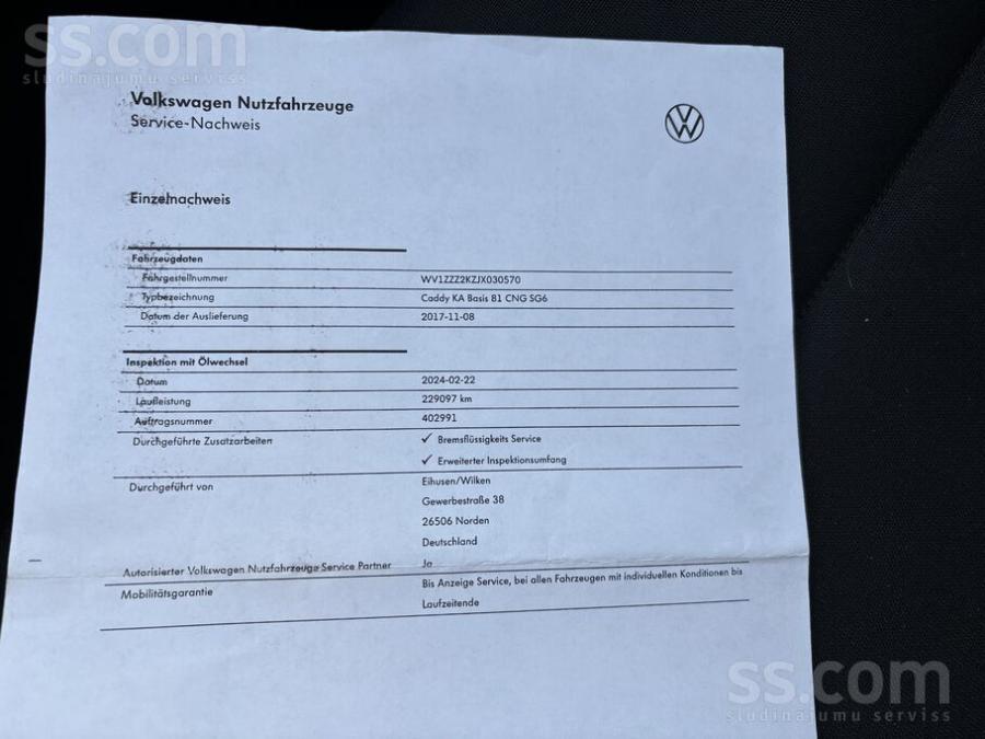 White Volkswagen Caddy 2017 in Ogre, with an engine capacity of 1.40 L and mileage of 233 thousand km for 6900 €, photo 21 on AUTOMOTO.COM.LV