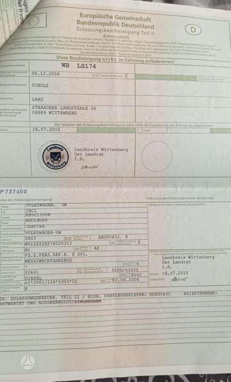 Черный Фольксваген Крафтер 2006 в Паневежис, объемом двигателя 0.00 л и пробегом 300 тыс. км за 5700 €, фото 18 на AUTOMOTO.COM.LV
