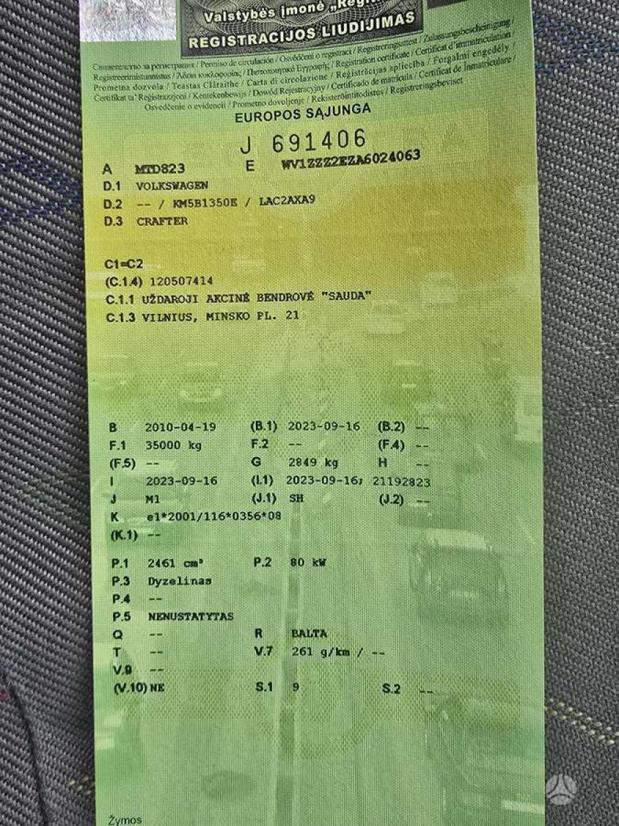 Белый Фольксваген Крафтер 2010 в Вильнюс, объемом двигателя 2.50 л и пробегом 410 тыс. км за 7900 €, фото 13 на AUTOMOTO.COM.LV