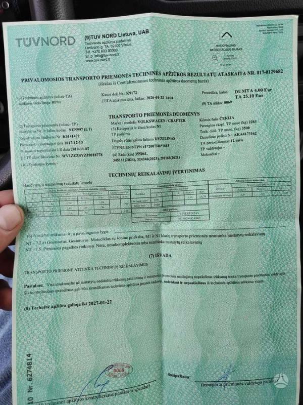 Белый Фольксваген Крафтер 2017 в Вильнюс, объемом двигателя 2.00 л и пробегом 355 тыс. км за 10999 €, фото 9 на AUTOMOTO.COM.LV