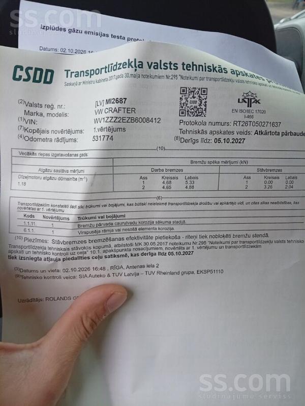 Balts Volkswagen Crafter 2010 Rīga, ar dzinēja tilpumu 2.70 L un nobraukumu 530 tūkst. km par 7200 €, foto 9 vietnē AUTOMOTO.COM.LV