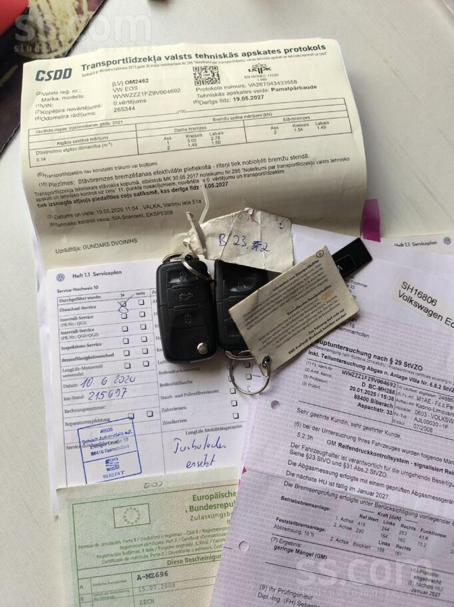 Black Volkswagen Eos 2008 in Valmiera, with an engine capacity of 2.00 L and mileage of 260 thousand km for 5650 €, photo 36 on AUTOMOTO.COM.LV