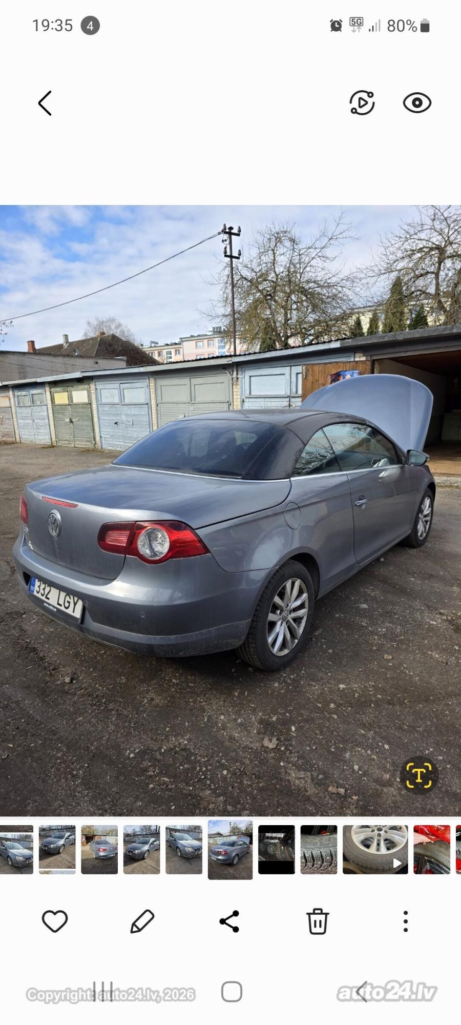 Grey Volkswagen Eos 2010 in Tallinn, with an engine capacity of 1.40 L and mileage of 0 thousand km for 3200 €, photo 2 on AUTOMOTO.COM.LV