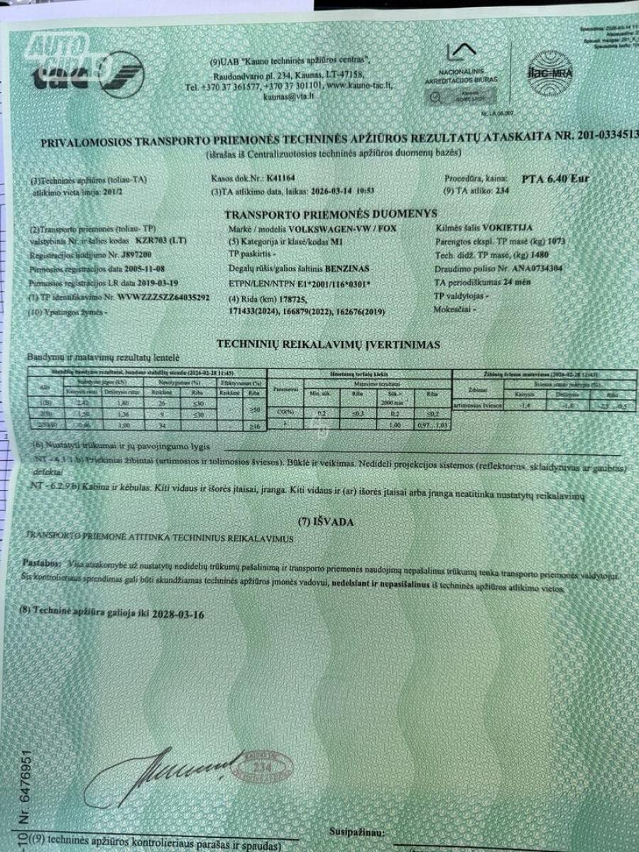 Желтый Фольксваген Фокс 2005 в Каунас, объемом двигателя 1.20 л и пробегом 180 тыс. км за 1000 €, фото 6 на AUTOMOTO.COM.LV