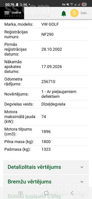 Black Volkswagen Golf 2002 in Riga, with an engine capacity of 1.90 L and mileage of 0 thousand km for 1430 €, photo 8 on AUTOMOTO.COM.LV