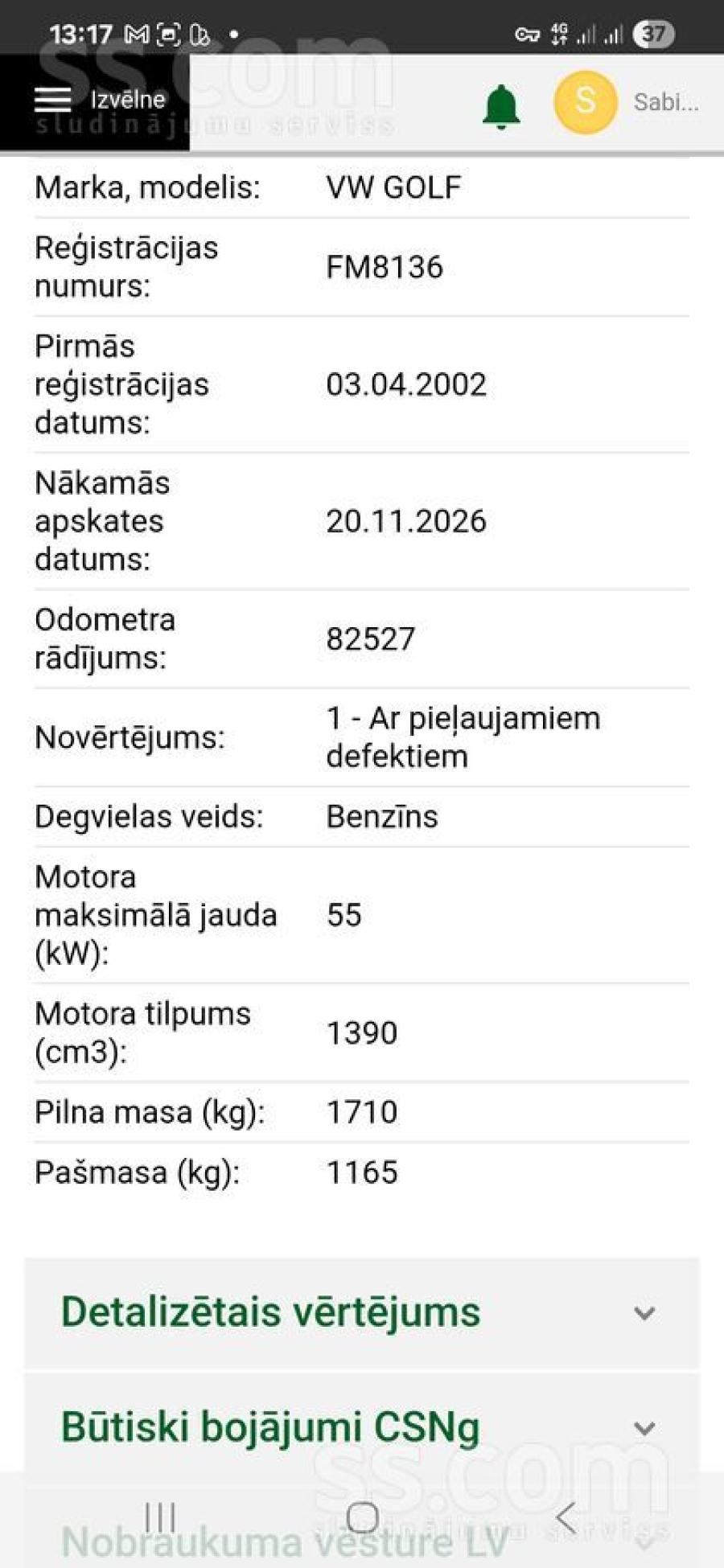 Black Volkswagen Golf 2002 in Riga, with an engine capacity of 1.40 L and mileage of 0 thousand km for 1370 €, photo 32 on AUTOMOTO.COM.LV