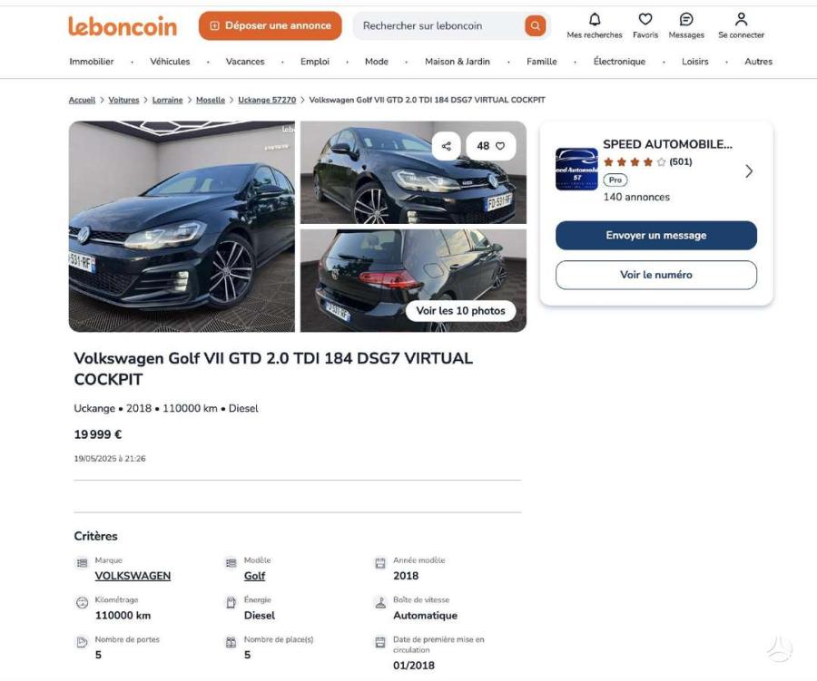 Black Volkswagen Golf 2018 in Vilnius, with an engine capacity of 1.97 L and mileage of 126 thousand km for 18500 €, photo 38 on AUTOMOTO.COM.LV