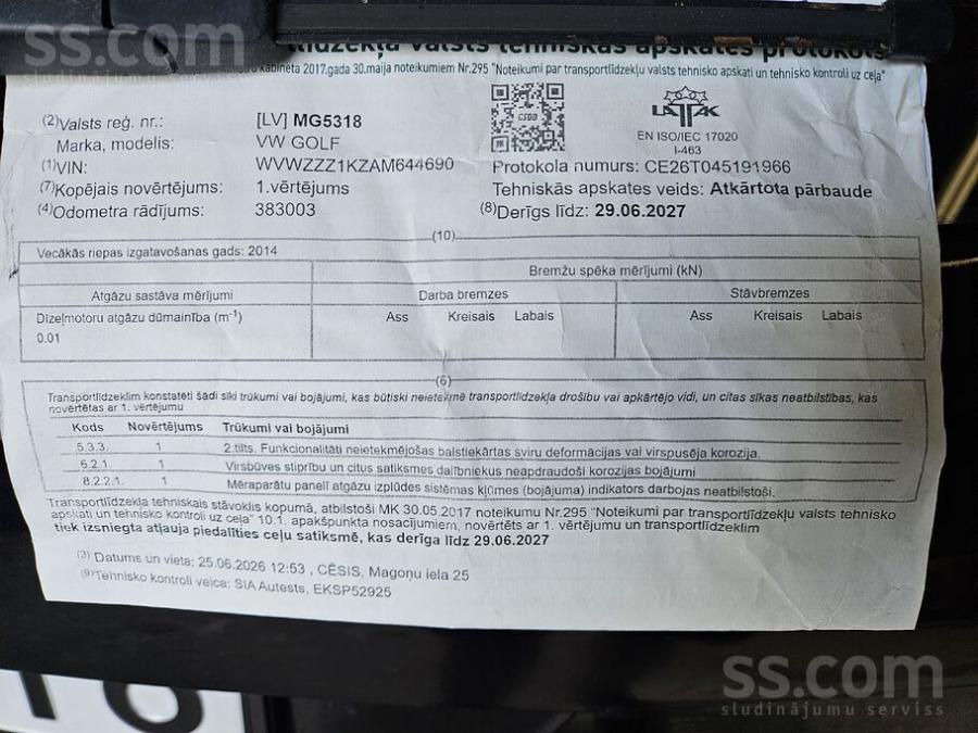 Черный Фольксваген Гольф 2010 в Валмиера, объемом двигателя 1.60 л и пробегом 384 тыс. км за 2650 €, фото 21 на AUTOMOTO.COM.LV