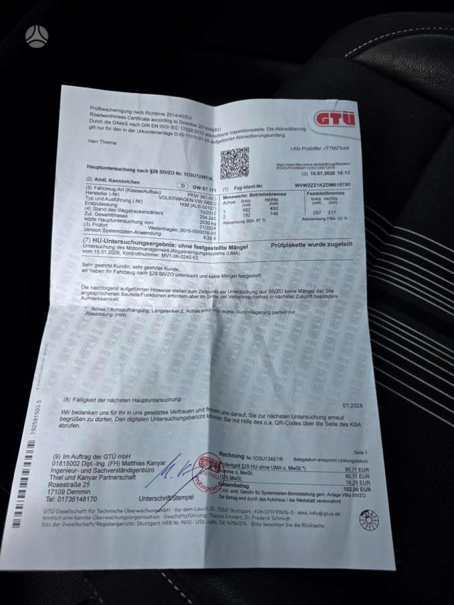 Черный Фольксваген Гольф 2012 в Шяуляй, объемом двигателя 1.97 л и пробегом 206 тыс. км за 4350 €, фото 15 на AUTOMOTO.COM.LV