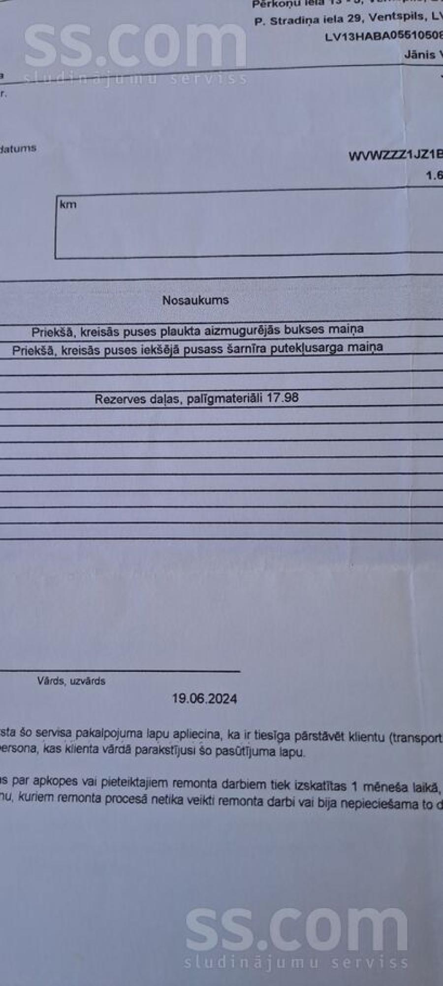 Синий Фольксваген Гольф 2000 в Вентспилс, объемом двигателя 1.60 л и пробегом 305 тыс. км за 1550 €, фото 18 на AUTOMOTO.COM.LV