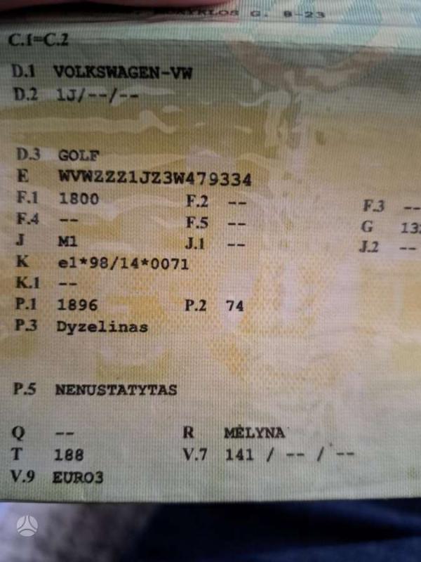 Синий Фольксваген Гольф 2003 в Скуодас, объемом двигателя 1.90 л и пробегом 298 тыс. км за 750 €, фото 3 на AUTOMOTO.COM.LV