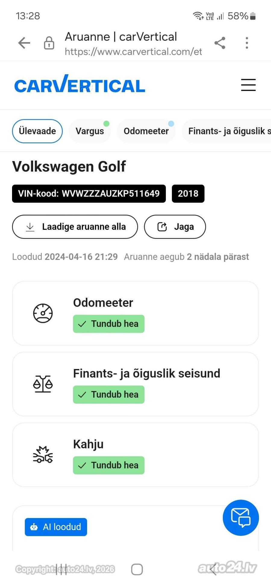Blue Volkswagen Golf 2018 in Tartu, with an engine capacity of 1.60 L and mileage of 161 thousand km for 15500 €, photo 20 on AUTOMOTO.COM.LV
