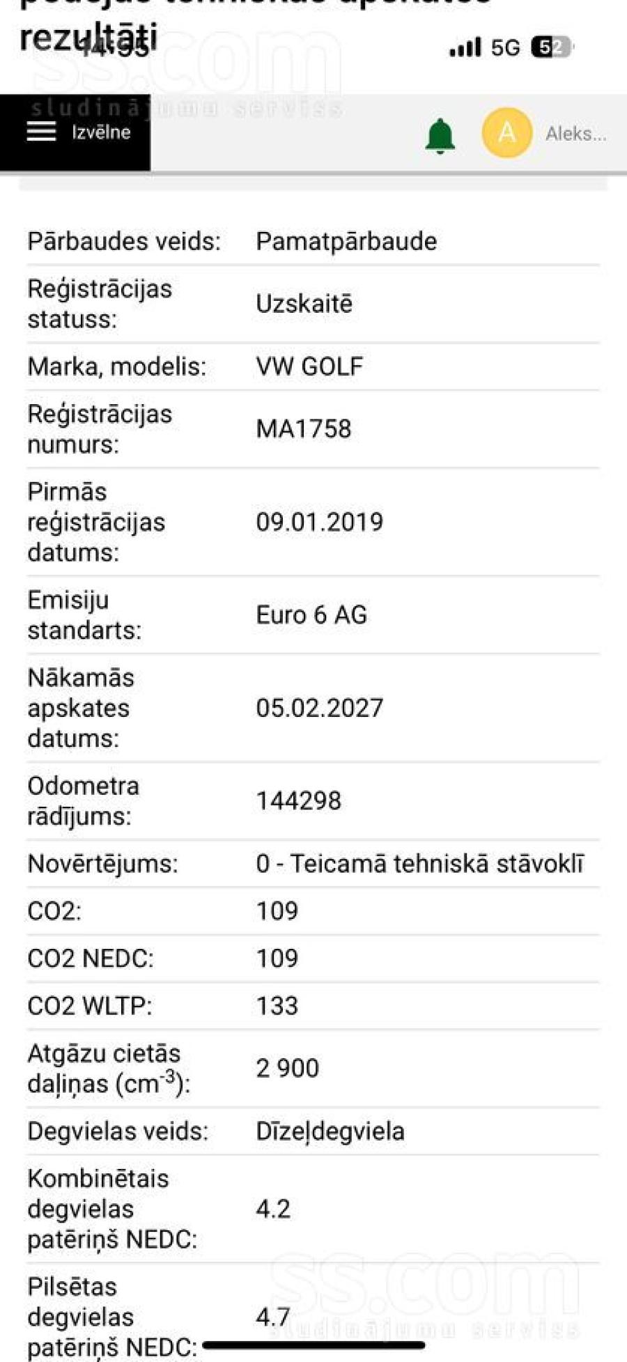 Blue Volkswagen Golf 2019 in Riga, with an engine capacity of 1.60 L and mileage of 163 thousand km for 10500 €, photo 11 on AUTOMOTO.COM.LV