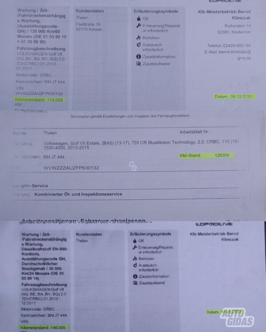 Brown Volkswagen Golf 2015 in Kaunas, with an engine capacity of 2.00 L and mileage of 165 thousand km for 9500 €, photo 9 on AUTOMOTO.COM.LV
