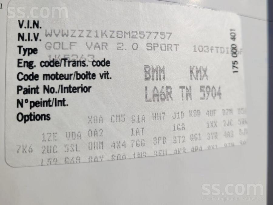 Зеленый Фольксваген Гольф 2008 в Лиепая, объемом двигателя 2.00 л и пробегом 289 тыс. км за 2200 €, фото 8 на AUTOMOTO.COM.LV