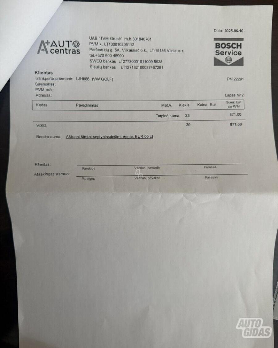 Grey Volkswagen Golf 2008 in Vilnius, with an engine capacity of 1.90 L and mileage of 219 thousand km for 1450 €, photo 17 on AUTOMOTO.COM.LV