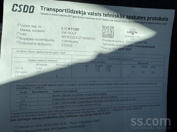 Серый Фольксваген Гольф 2000 в Талси, объемом двигателя 1.40 л и пробегом 311 тыс. км за 1200 €, фото 8 на AUTOMOTO.COM.LV