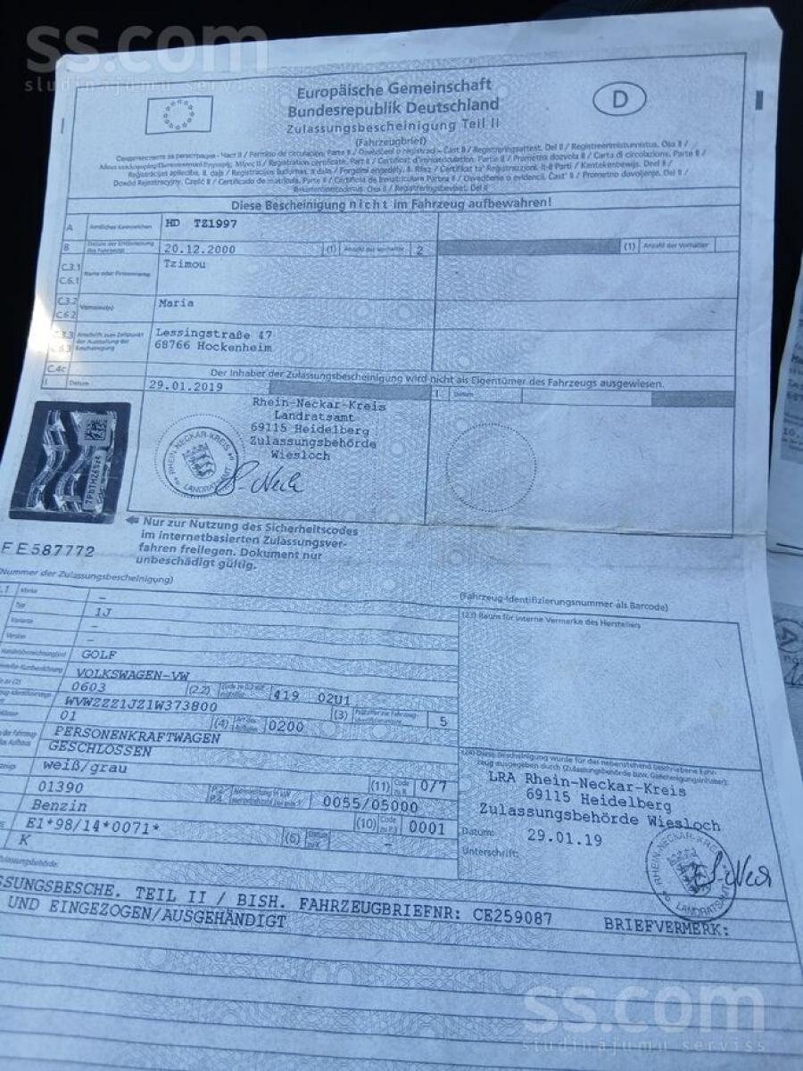 Серый Фольксваген Гольф 2000 в Даугавпилс, объемом двигателя 1.40 л и пробегом 133 тыс. км за 1350 €, фото 9 на AUTOMOTO.COM.LV