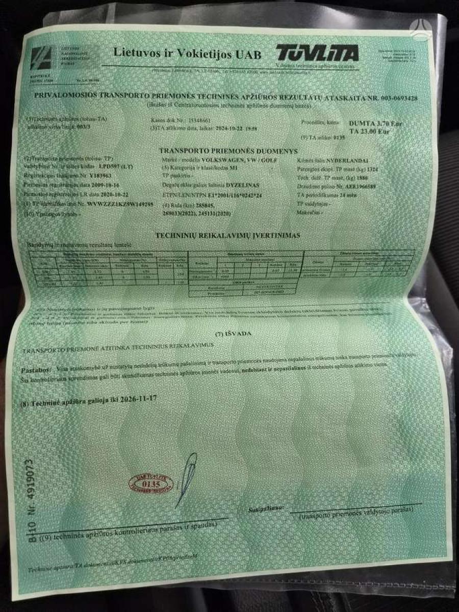 Grey Volkswagen Golf 2009 in Vilnius, with an engine capacity of 1.90 L and mileage of 296 thousand km for 1750 €, photo 21 on AUTOMOTO.COM.LV
