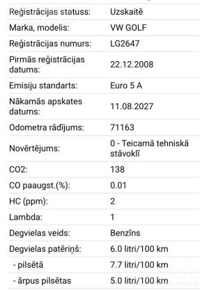 Grey Volkswagen Golf 2009 in Riga, with an engine capacity of 1.40 L and mileage of 70 thousand km for 5500 €, photo 19 on AUTOMOTO.COM.LV