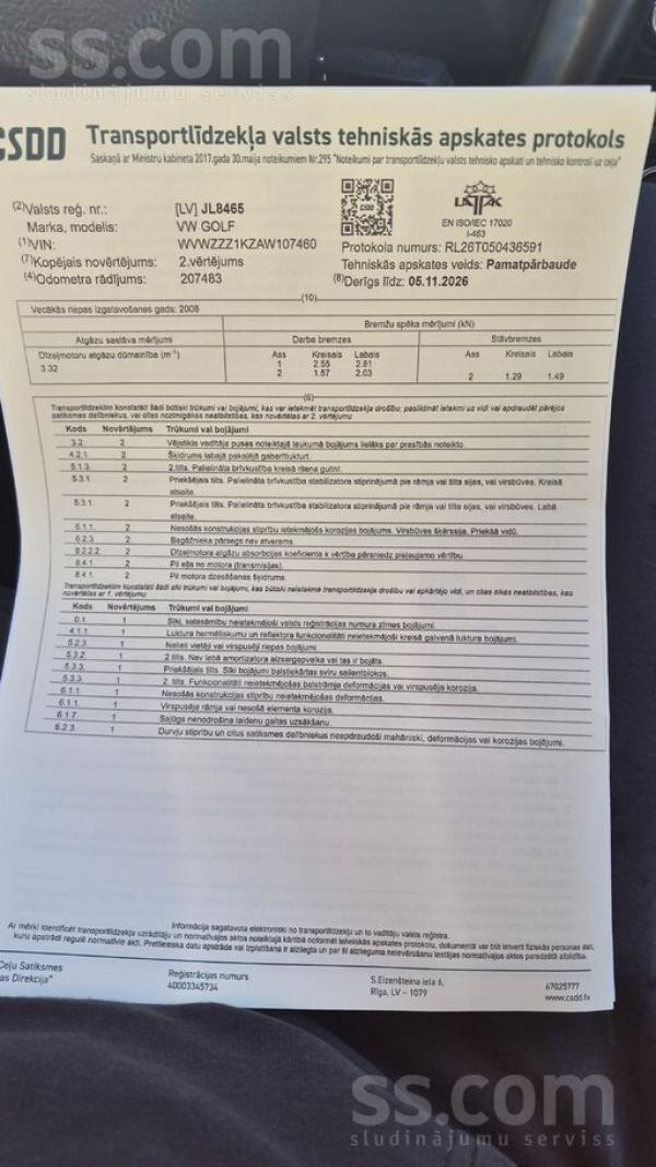 Pelēks Volkswagen Golf 2009 Rīga, ar dzinēja tilpumu 2.00 L un nobraukumu 207 tūkst. km par 700 €, foto 8 vietnē AUTOMOTO.COM.LV