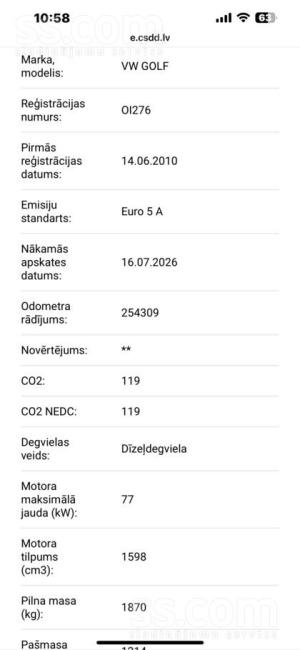 Grey Volkswagen Golf 2010 in Jekabpils, with an engine capacity of 1.60 L and mileage of 254 thousand km for 5900 €, photo 19 on AUTOMOTO.COM.LV
