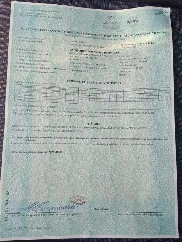 Серый Фольксваген Гольф 2011 в Утена, объемом двигателя 1.60 л и пробегом 223 тыс. км за 4100 €, фото 8 на AUTOMOTO.COM.LV