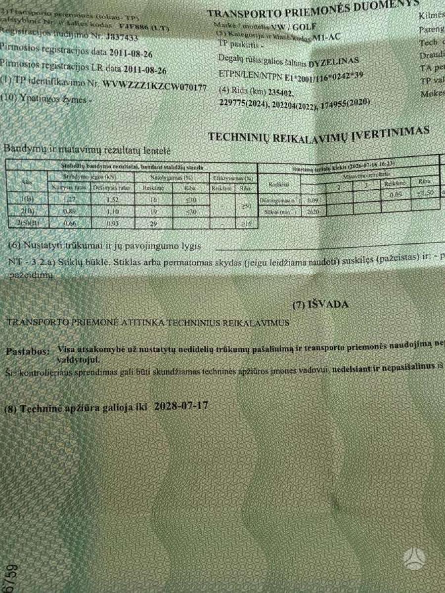 Серый Фольксваген Гольф 2011 в Кедайняй, объемом двигателя 1.60 л и пробегом 235 тыс. км за 3700 €, фото 5 на AUTOMOTO.COM.LV