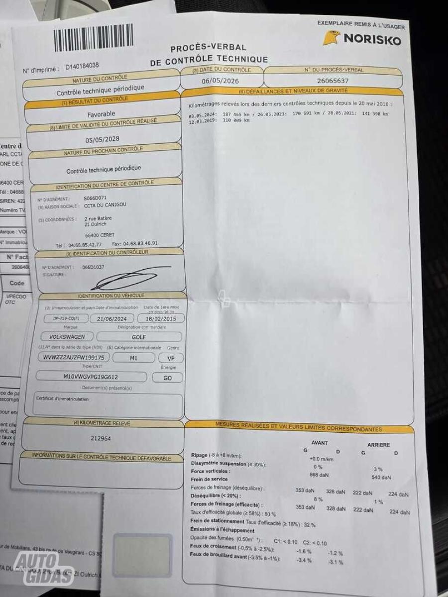 Pelēks Volkswagen Golf 2015 Utena, ar dzinēja tilpumu 1.60 L un nobraukumu 215 tūkst. km par 7700 €, foto 5 vietnē AUTOMOTO.COM.LV