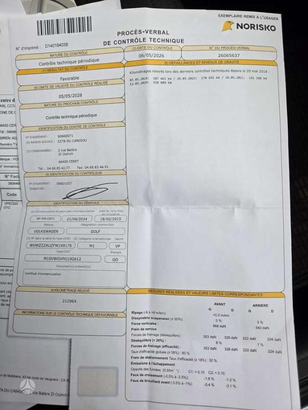 Pelēks Volkswagen Golf 2015 Utena, ar dzinēja tilpumu 1.60 L un nobraukumu 216 tūkst. km par 7600 €, foto 6 vietnē AUTOMOTO.COM.LV