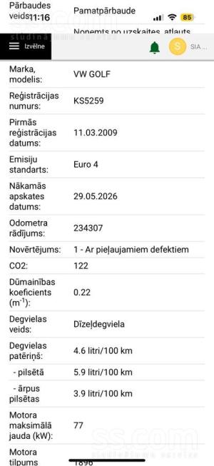 Серый Фольксваген Гольф 2009 в Рига, объемом двигателя 1.90 л и пробегом 225 тыс. км за 1450 €, фото 12 на AUTOMOTO.COM.LV