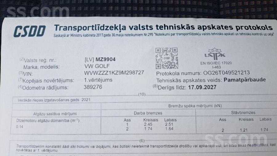 Pelēks Volkswagen Golf 2009 Ogre, ar dzinēja tilpumu 1.90 L un nobraukumu 381 tūkst. km par 1690 €, foto 26 vietnē AUTOMOTO.COM.LV
