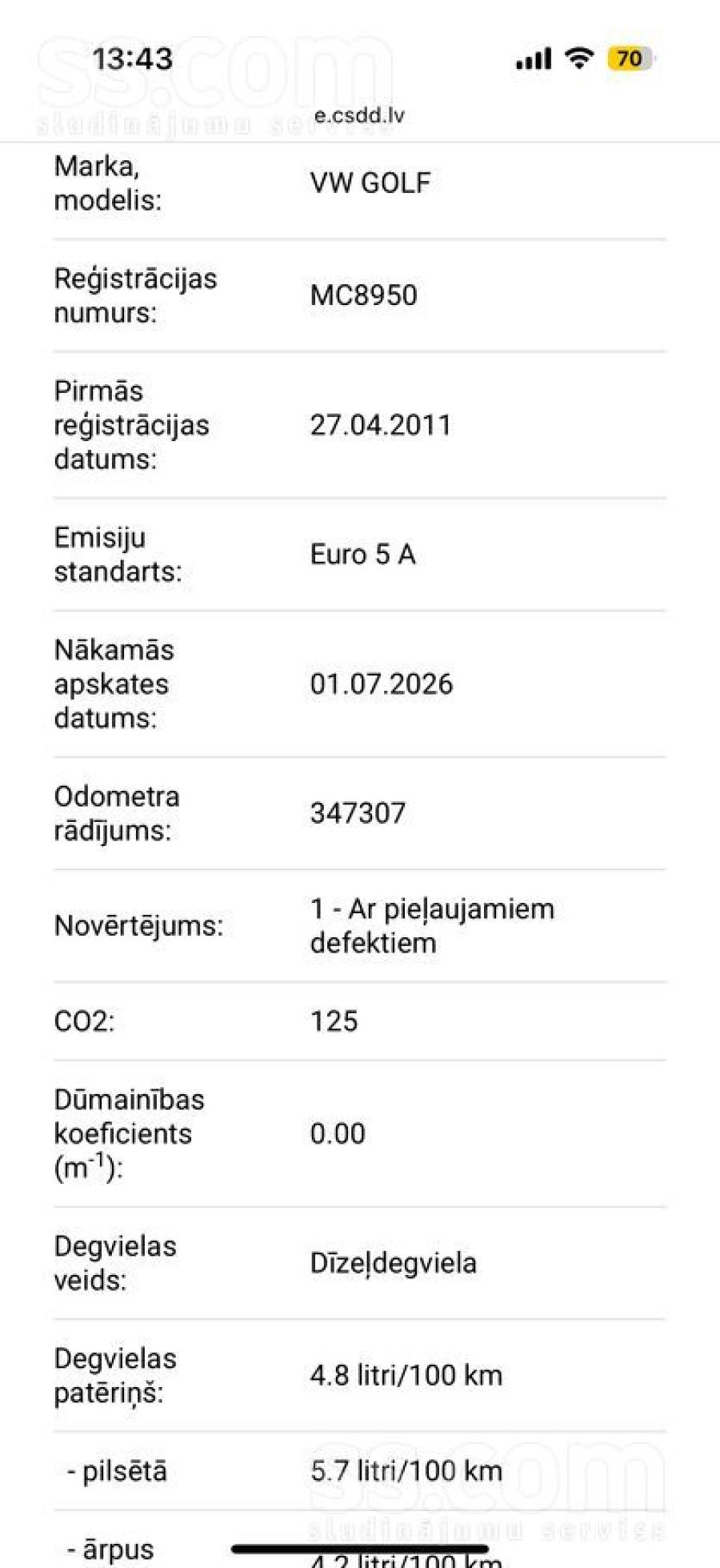 Серый Фольксваген Гольф 2011 в Рига, объемом двигателя 1.60 л и пробегом 347 тыс. км за 2850 €, фото 23 на AUTOMOTO.COM.LV