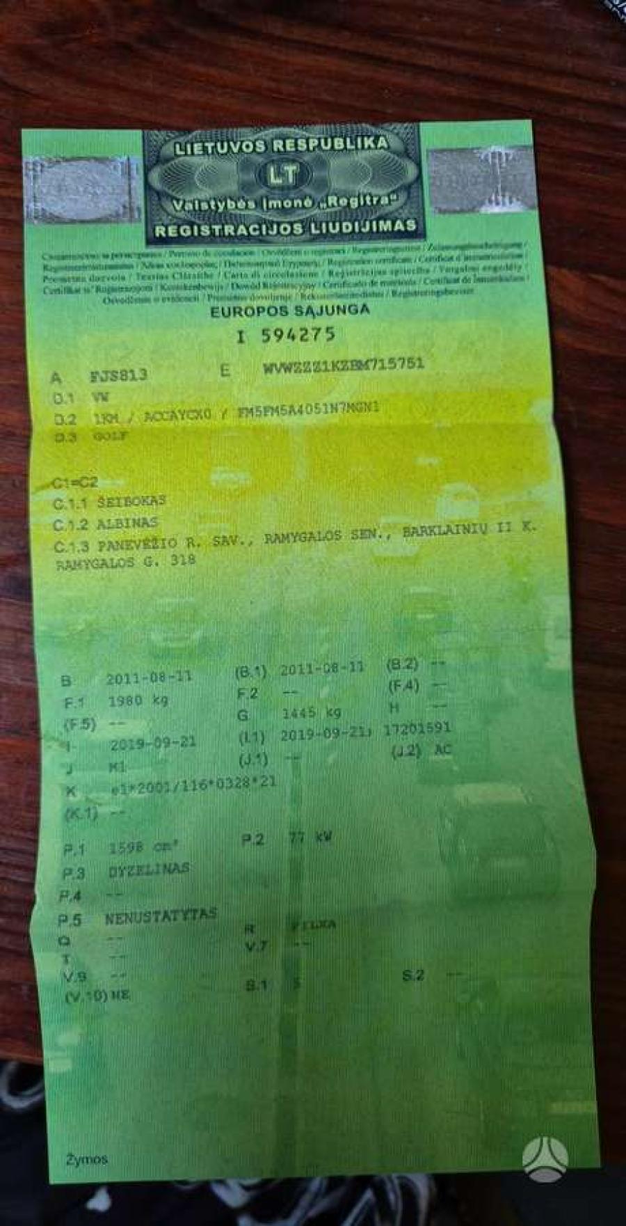 Серый Фольксваген Гольф 2011 в Вильнюс, объемом двигателя 1.60 л и пробегом 362 тыс. км за 1700 €, фото 19 на AUTOMOTO.COM.LV