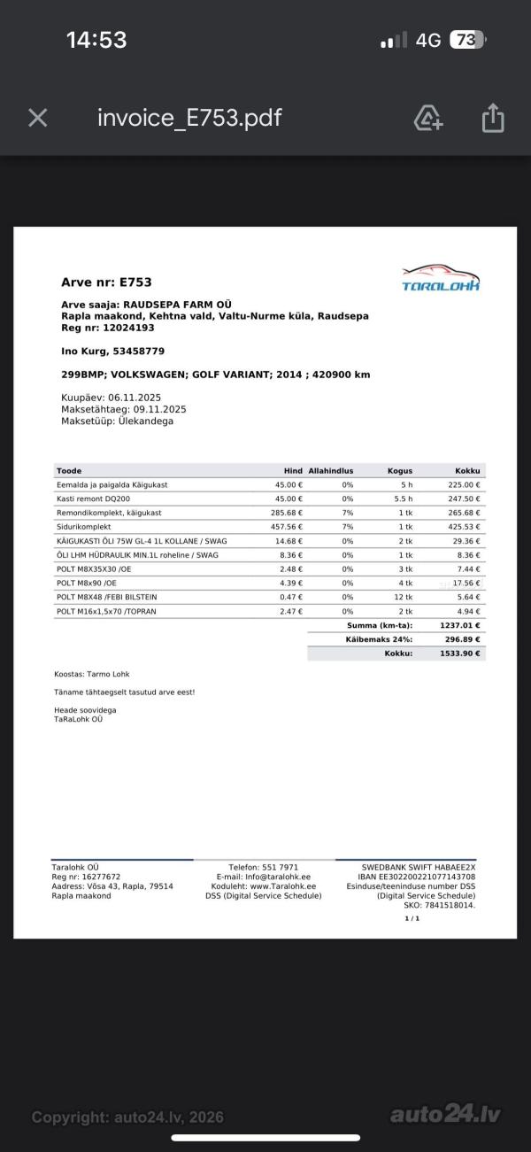 Grey Volkswagen Golf 2014 in Tallinn, with an engine capacity of 1.40 L and mileage of 425 thousand km for 5999 €, photo 9 on AUTOMOTO.COM.LV